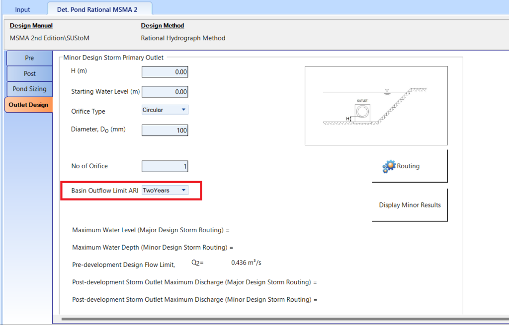 MSMA Pond: Basin Outflow Limit ARI Feature - MES Innovation Sdn Bhd
