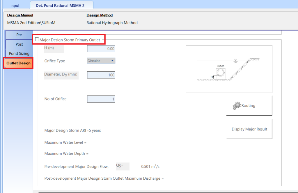 MSMA Pond: Basin Outflow Limit ARI Feature - MES Innovation Sdn Bhd