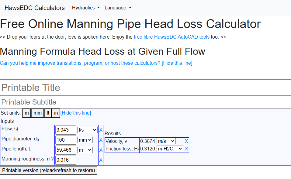 Manual headloss calculation benchmark with MES software - MES ...